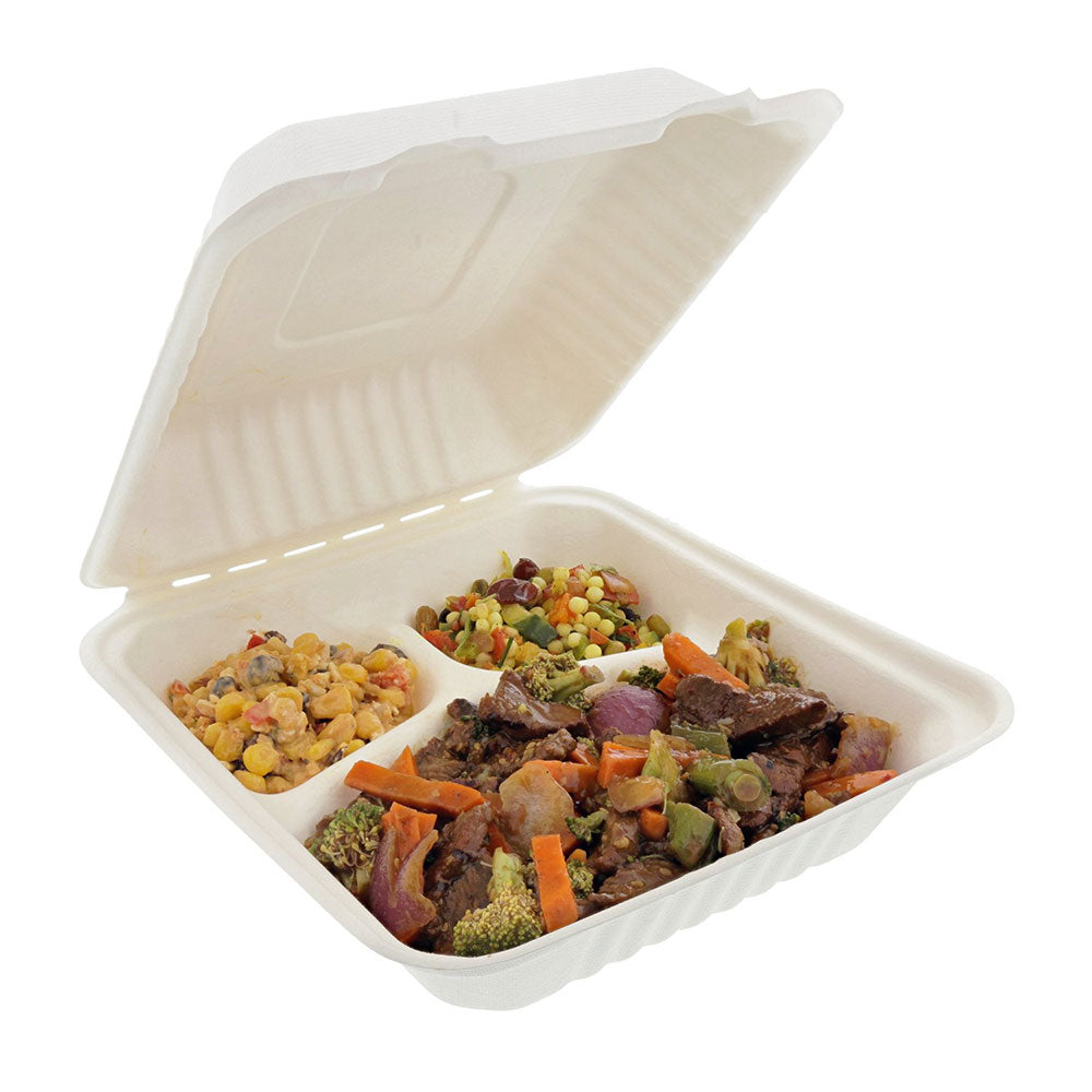 PrimeWare 8" 3-compartment Deep Hinged Clamshell Container ...