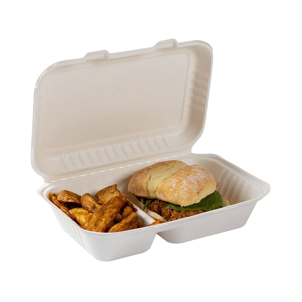 PrimeWare HL-96-2 9"x6" 2-Compartment Hinged Container – LetsGoGreen.biz